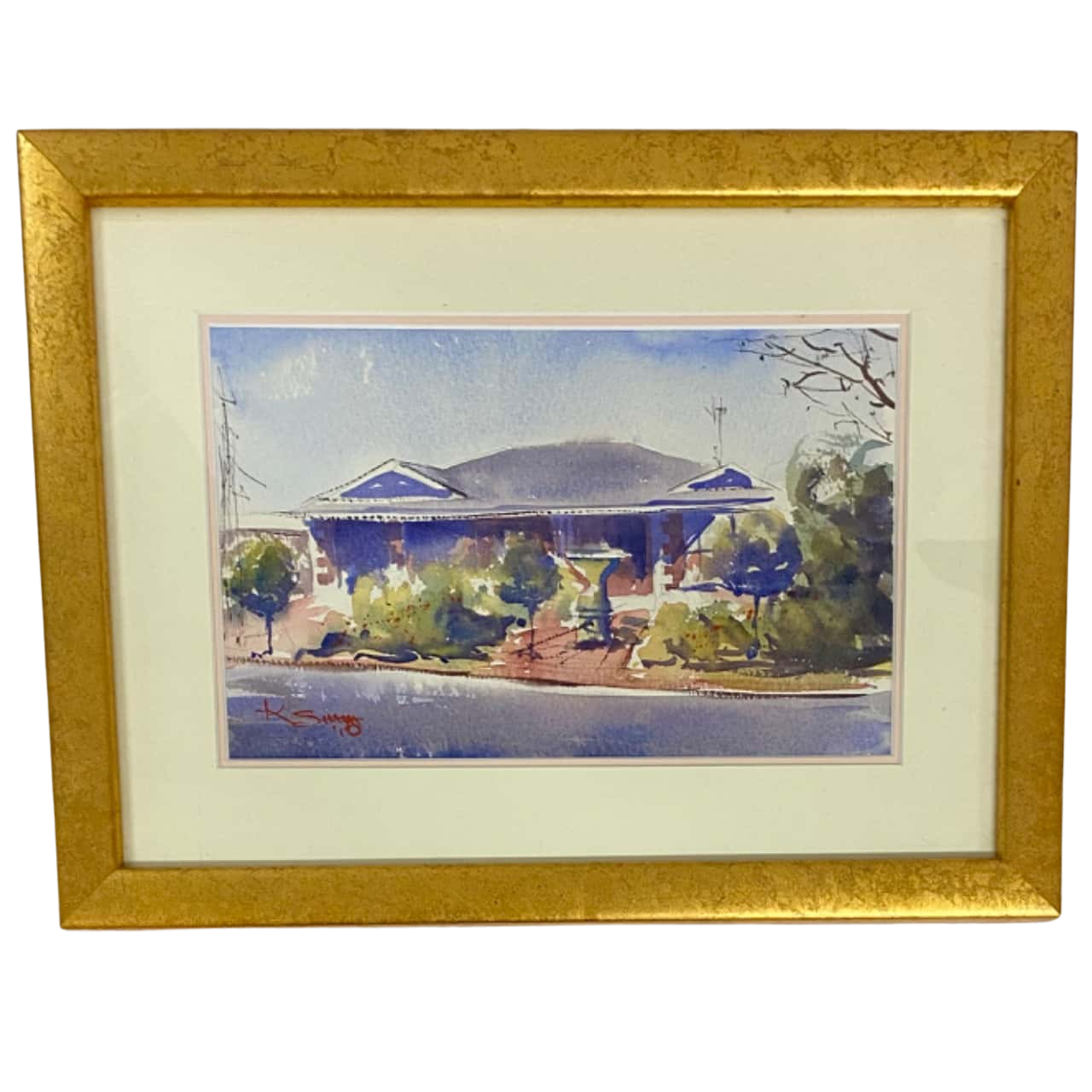 Gold Framed Watercolour Home 40cm x 28cm (s)