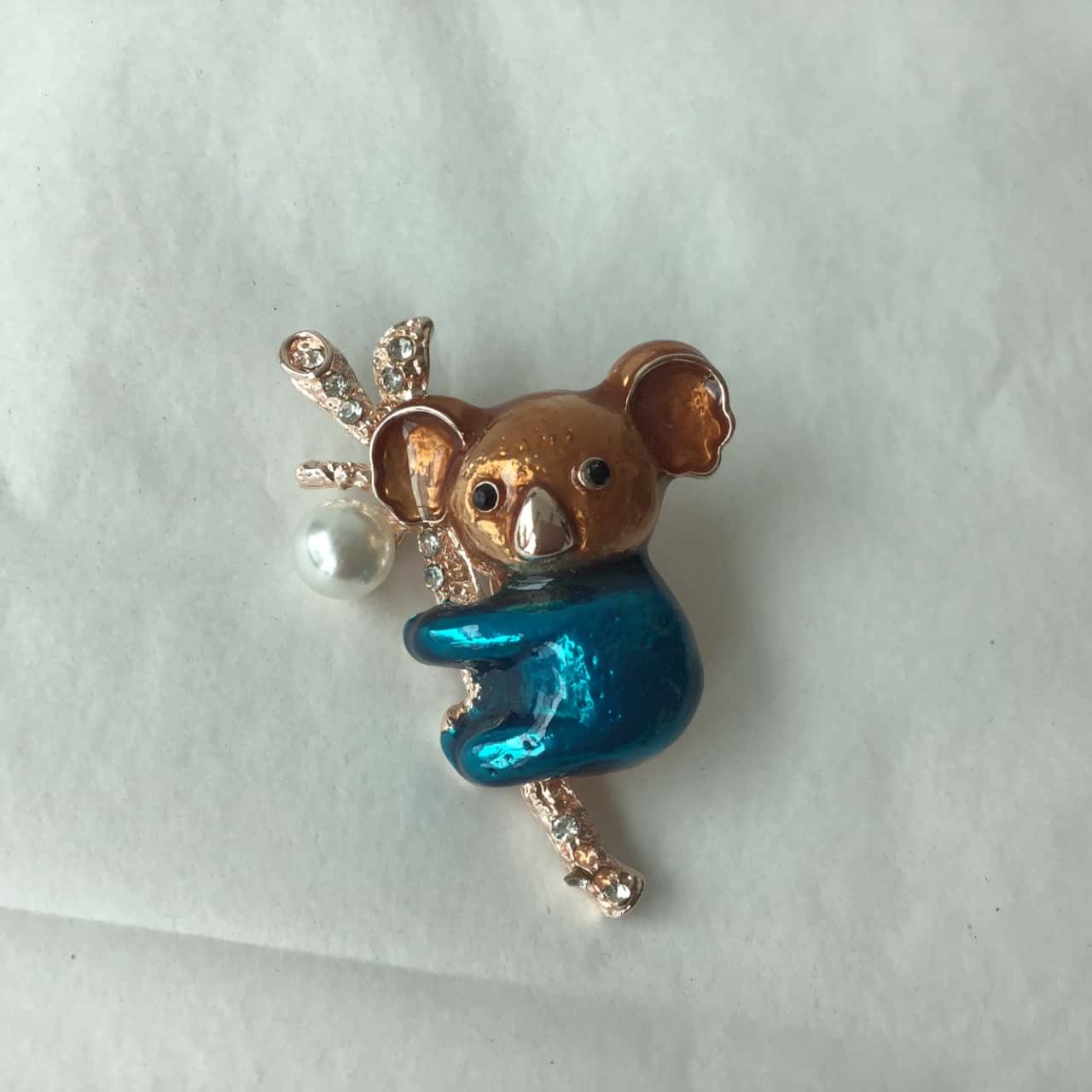 Koala Pearl Brooch - Rose Gold with Turquoise and Brown(s)