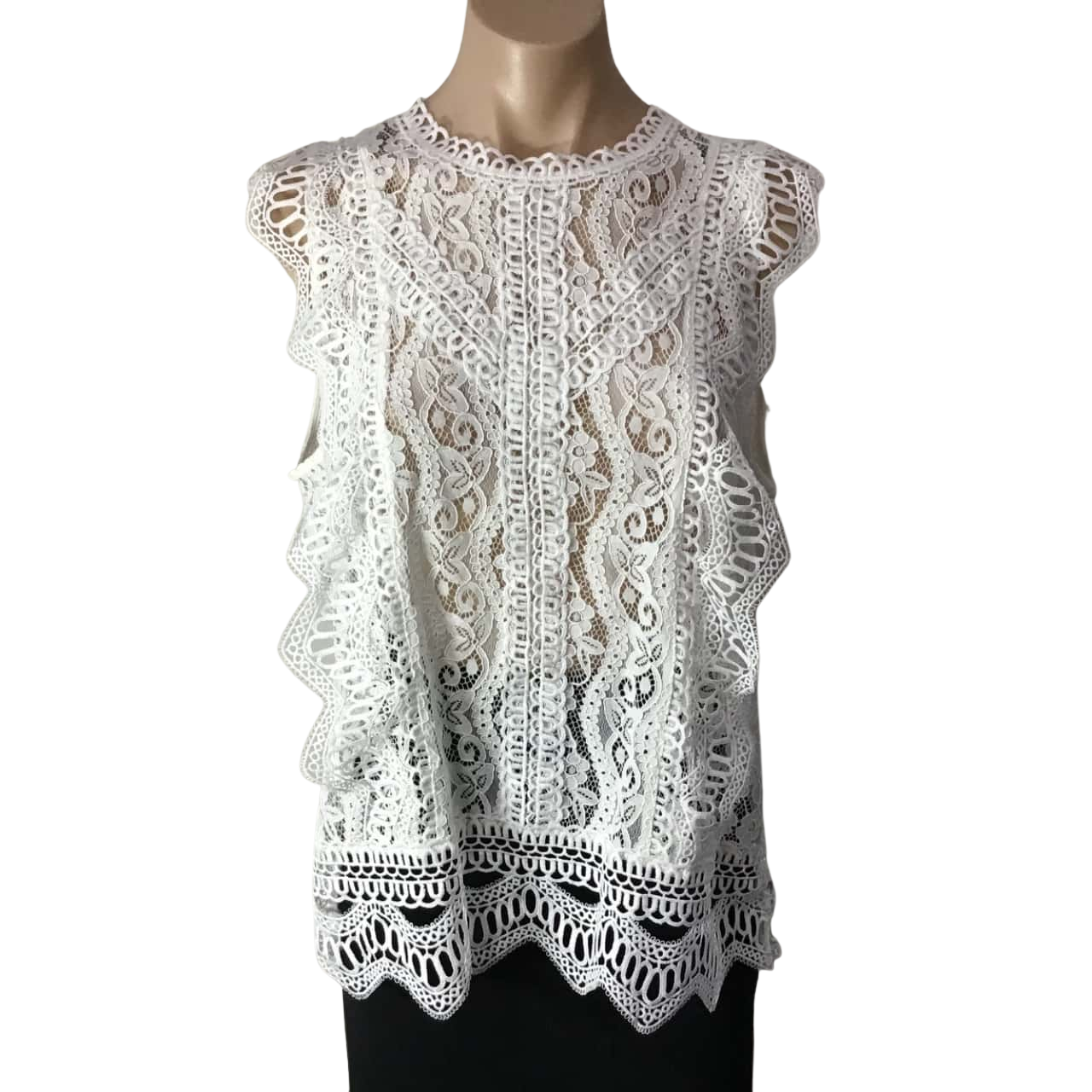 Sussan Womens Size L White Lace Sleeveless Top(s)