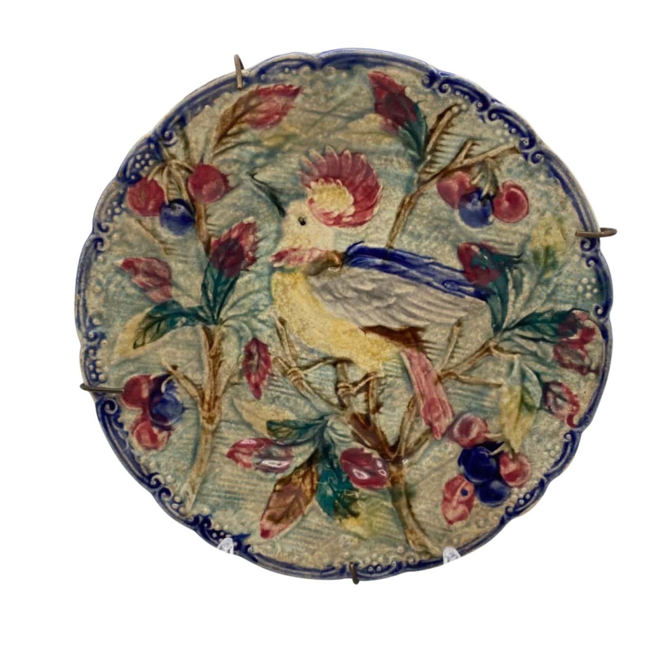 Antique 19th Century Majolica Wasmuel Bird Plate 22 cm Heavily Crazed ...