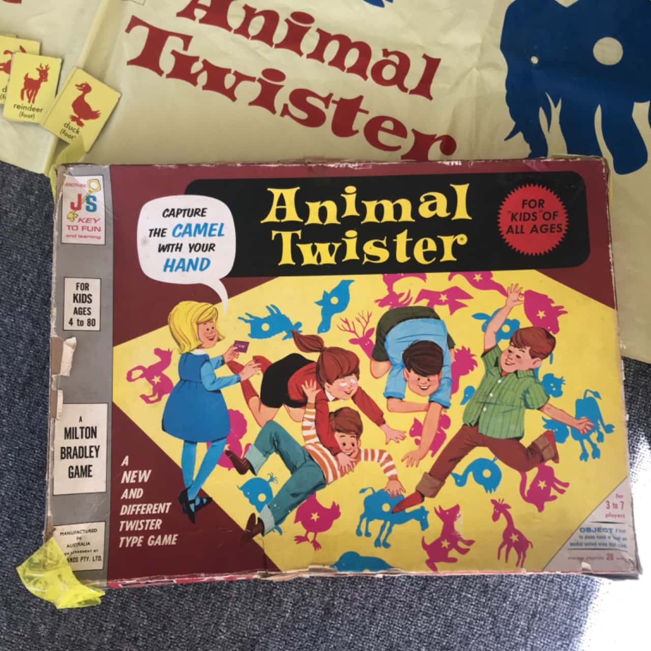 Vintage 1966 Milton Bradley Animal Twister in Damaged Box Complete