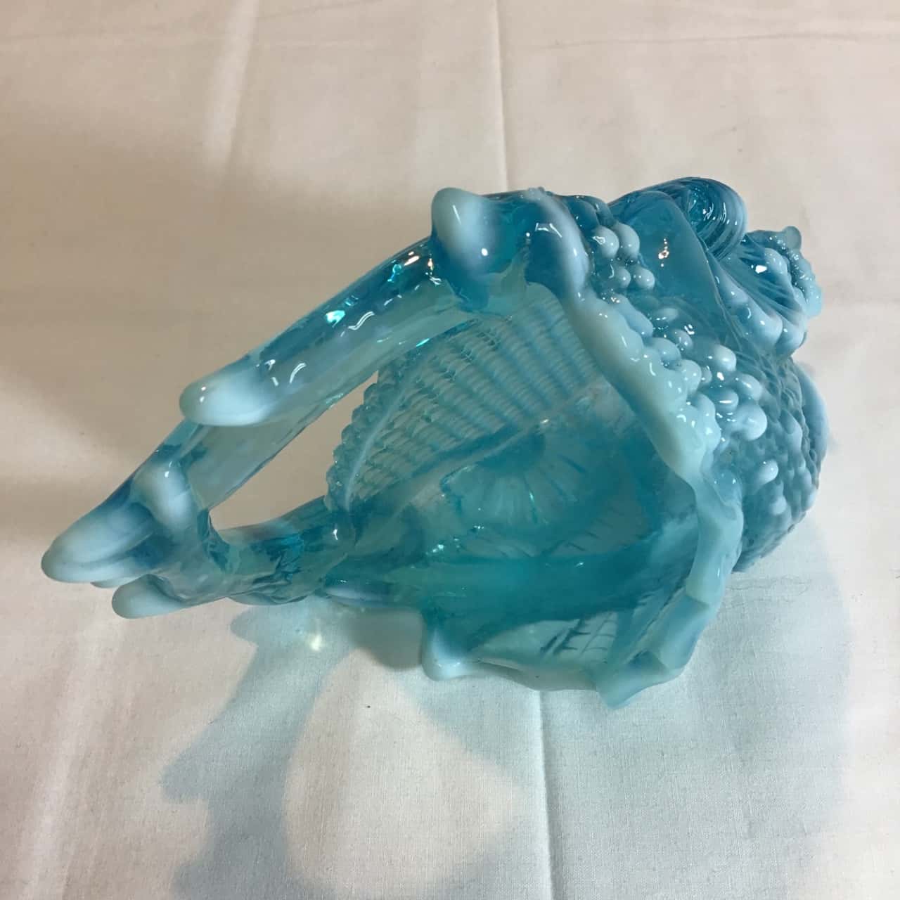 Victorian Blue Pearline Glass Driftwood & Shell Wall Vase