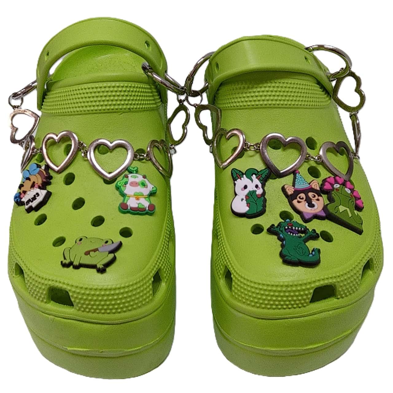 Neon Green Platform Clogs, with Heart Chains, Size 38(s) - Used As New ...