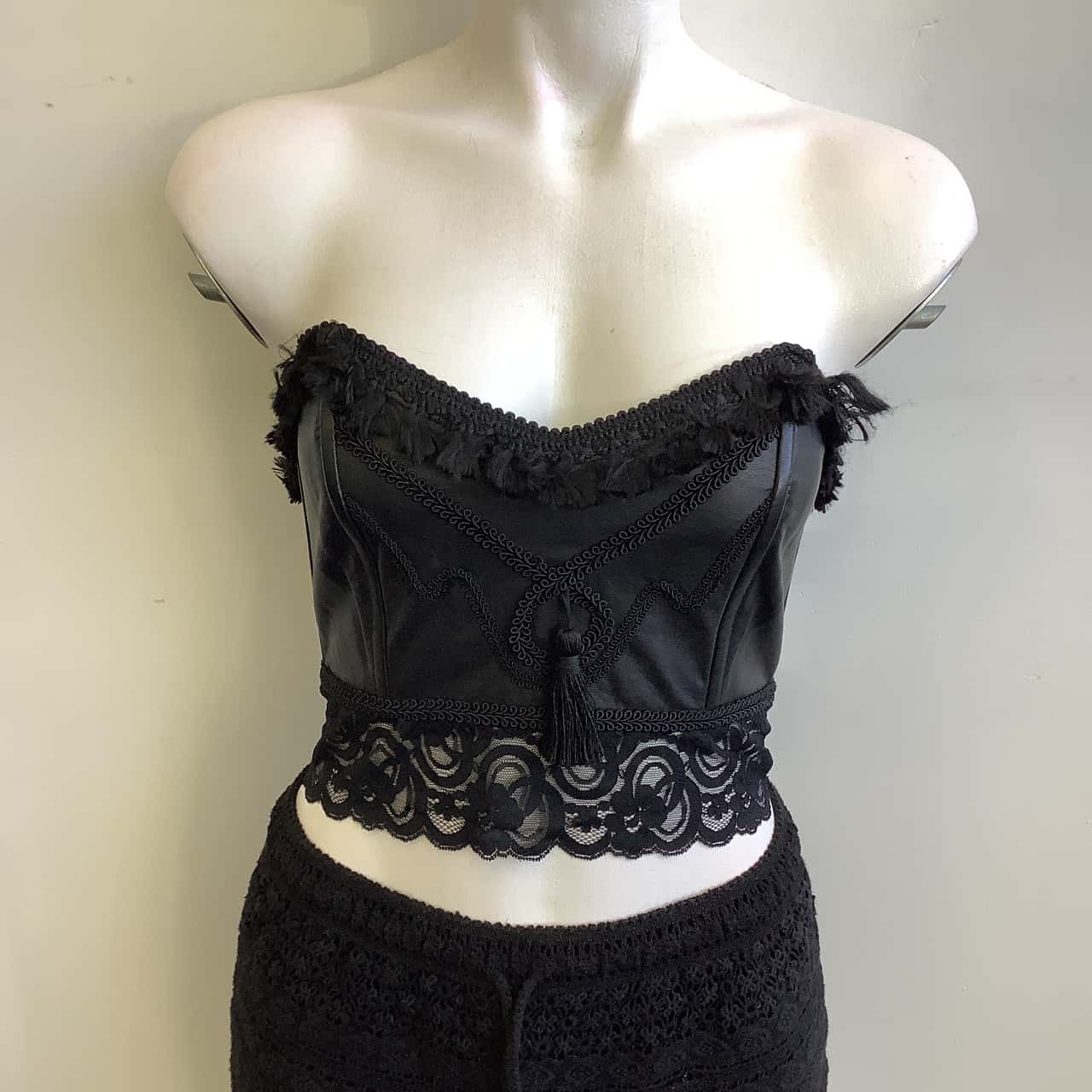 Nita Henry Women's Size 6 Leather and lace Corset Top Black (s)