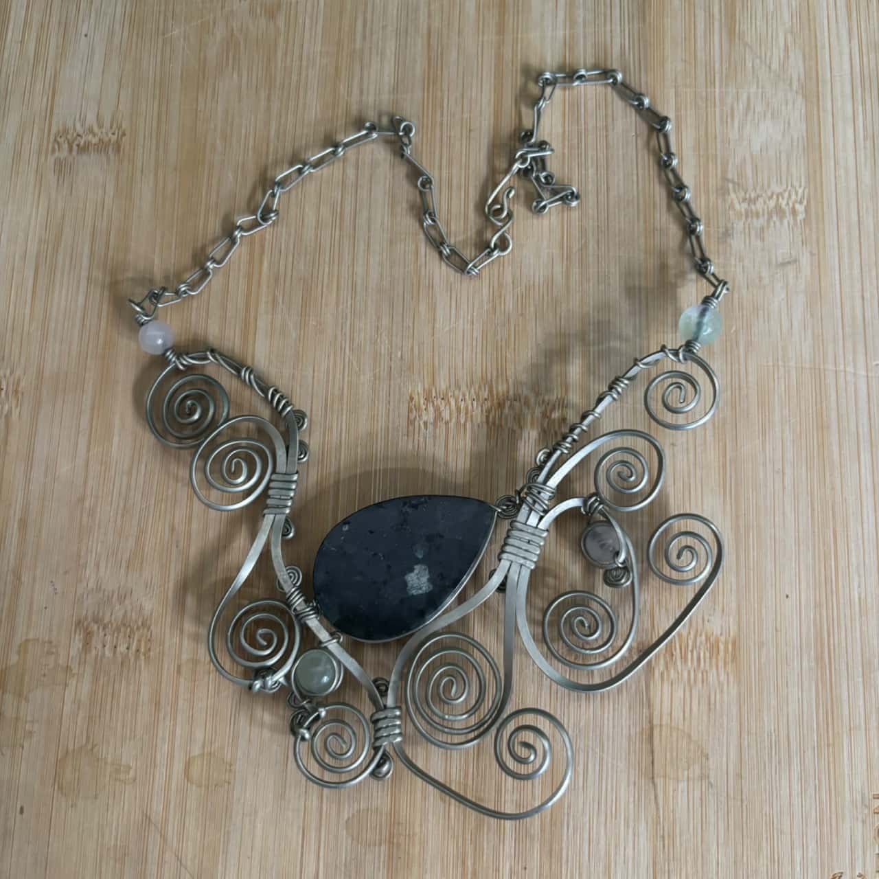 Aztec Style Swirl Statement Necklace With Black Detail