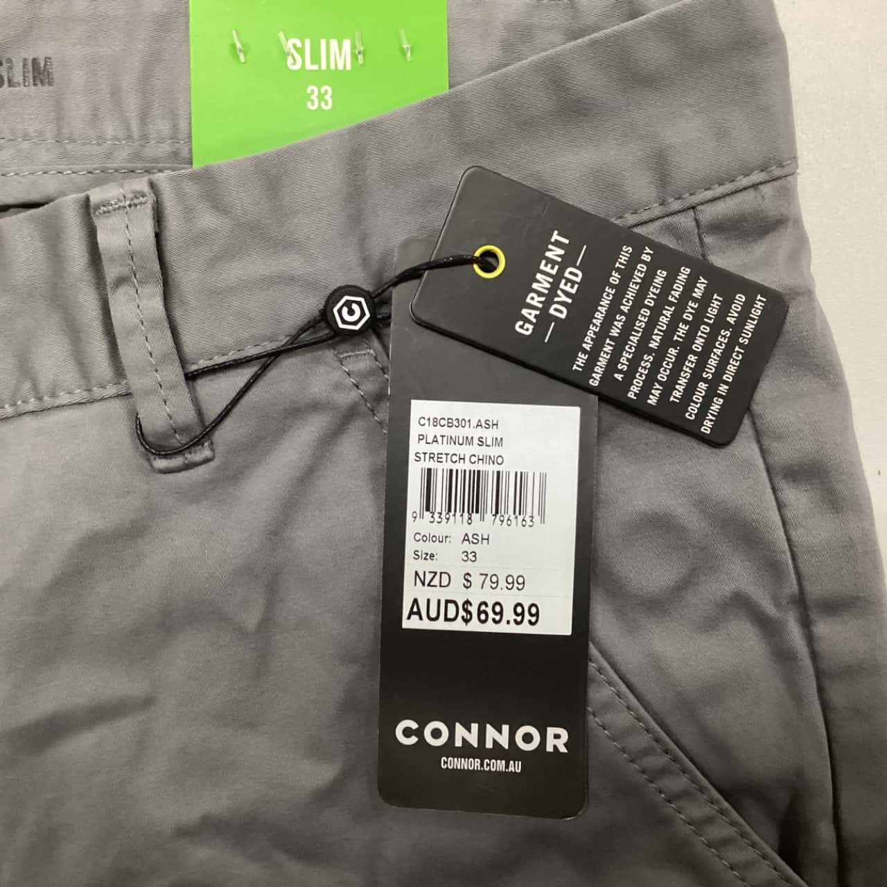 Conner Mens Size 33 Stretch Chinos Ash Grey (s)