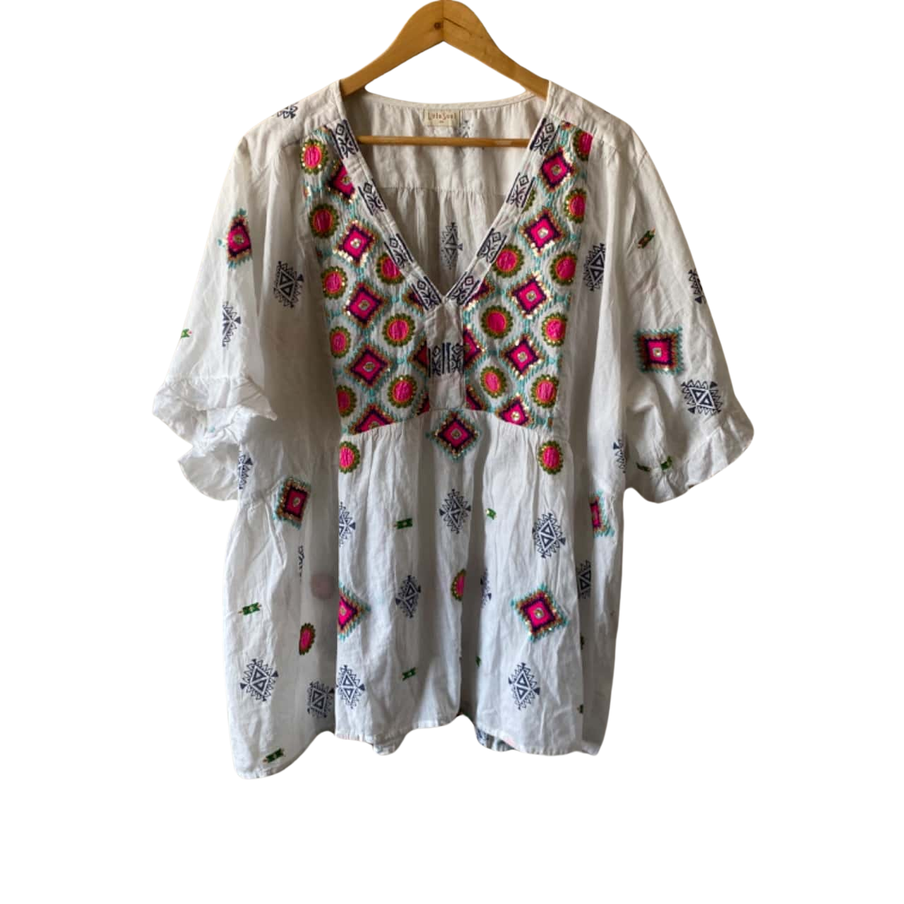 Lula Soul by Rubyyaya White Short Sleeve Loose Fit Embroidered Plus ...