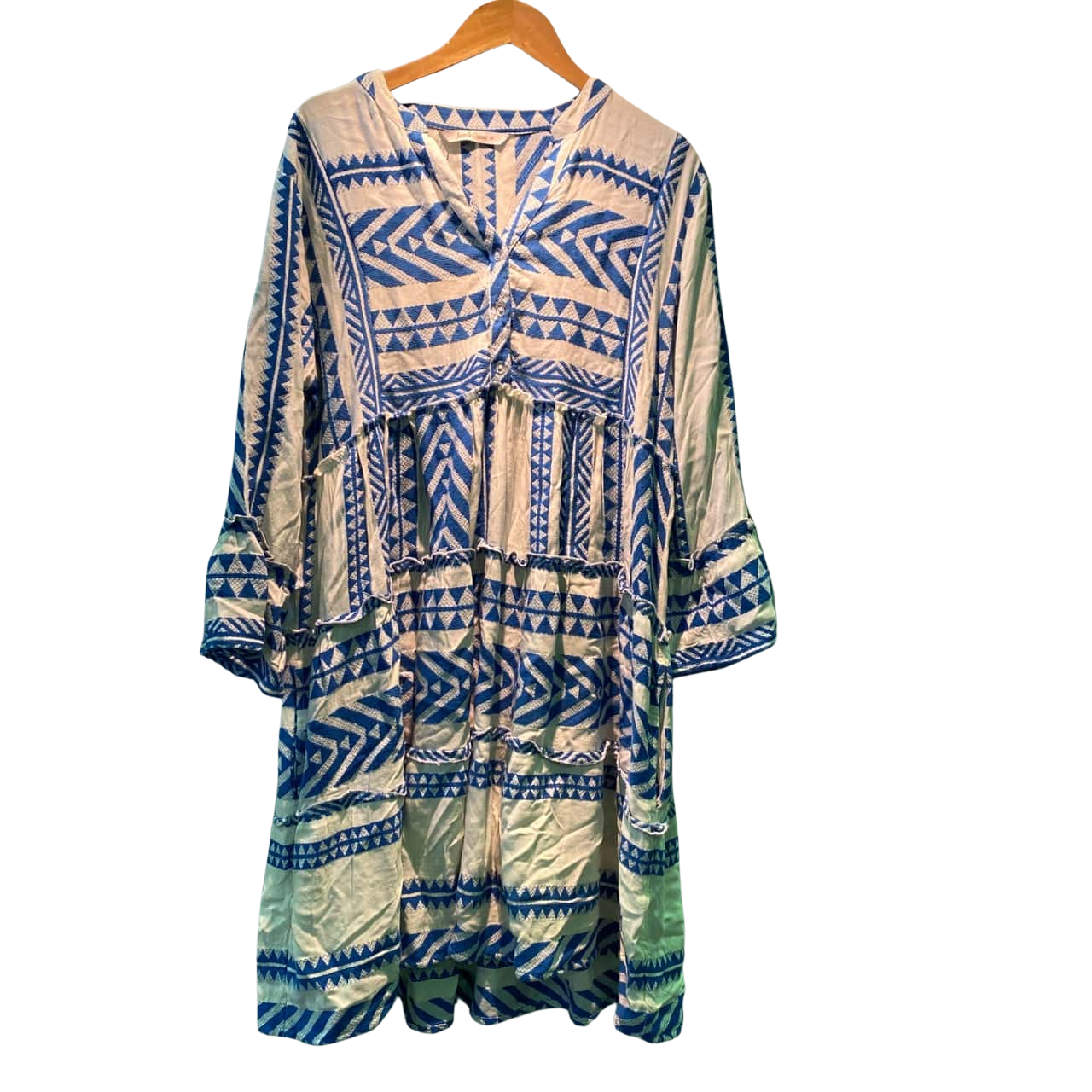 Joop & Gypsy Womens Size 16 Midi Dress Blue / Pattern / White (s)