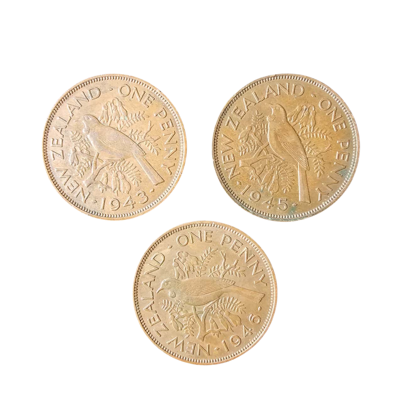 New Zealand One Penny Coins 1943, 1945 and 1946 (VF-EF Grade)(s)