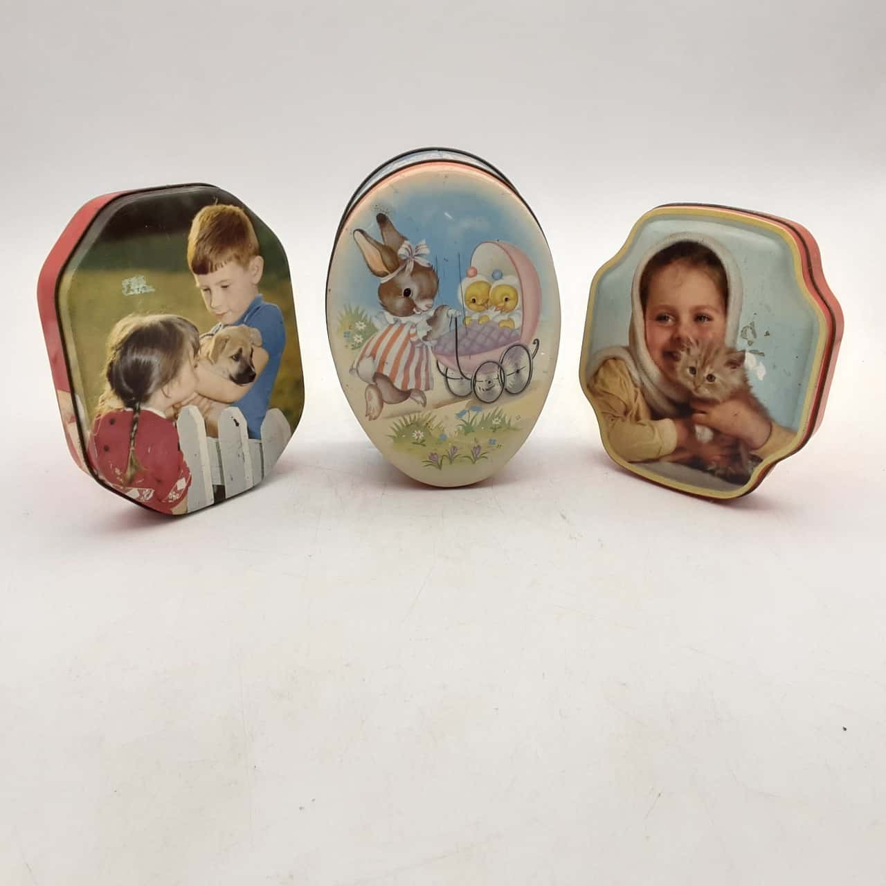 Vintage Mid Century Retro Sweet/Lollies Tins, Bunny, Cat Dog & Children ...