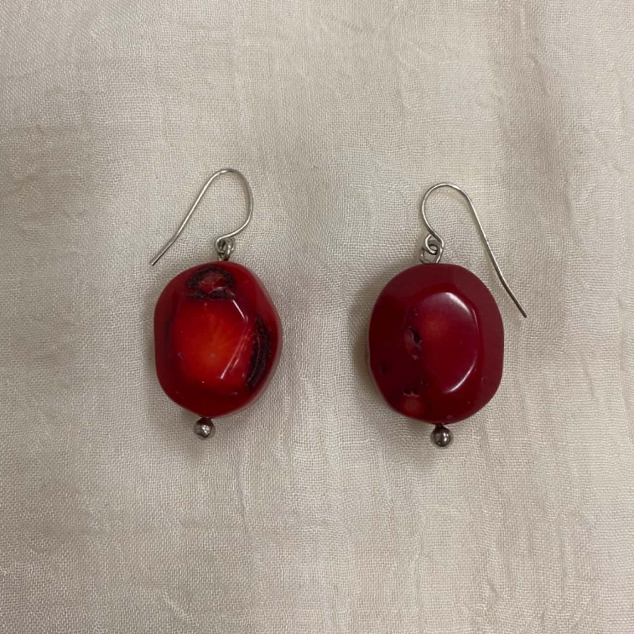 Womens Red Faceted Coral Earrings