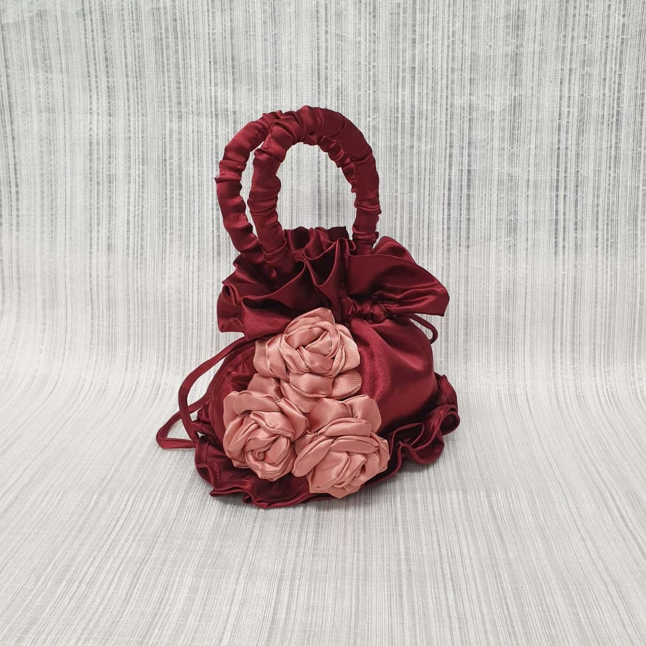 Super Cute Burgundy Draw String Handled Sateen Dolly Bag with Gorgeous ...