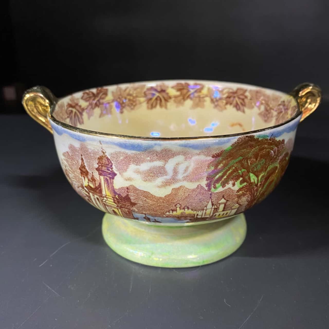 Vintage Maling Lustre ‘Venice Scene’ Footed Bowl