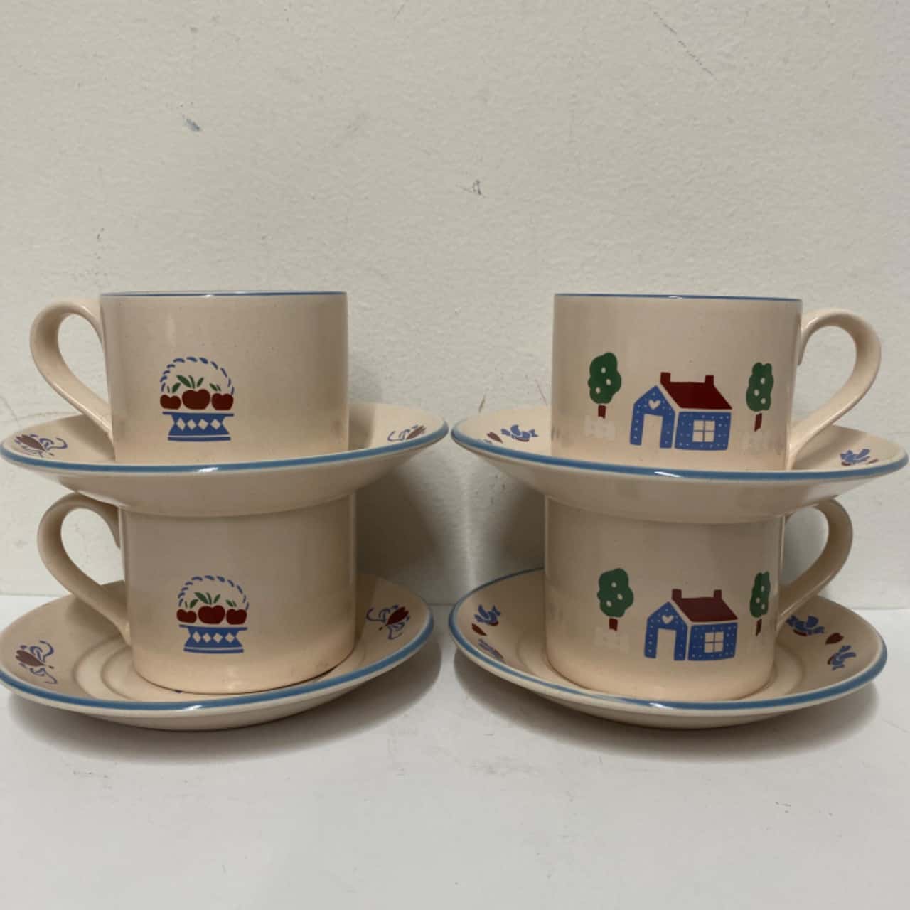 Set 4 cup and saucers stoneware Japanese