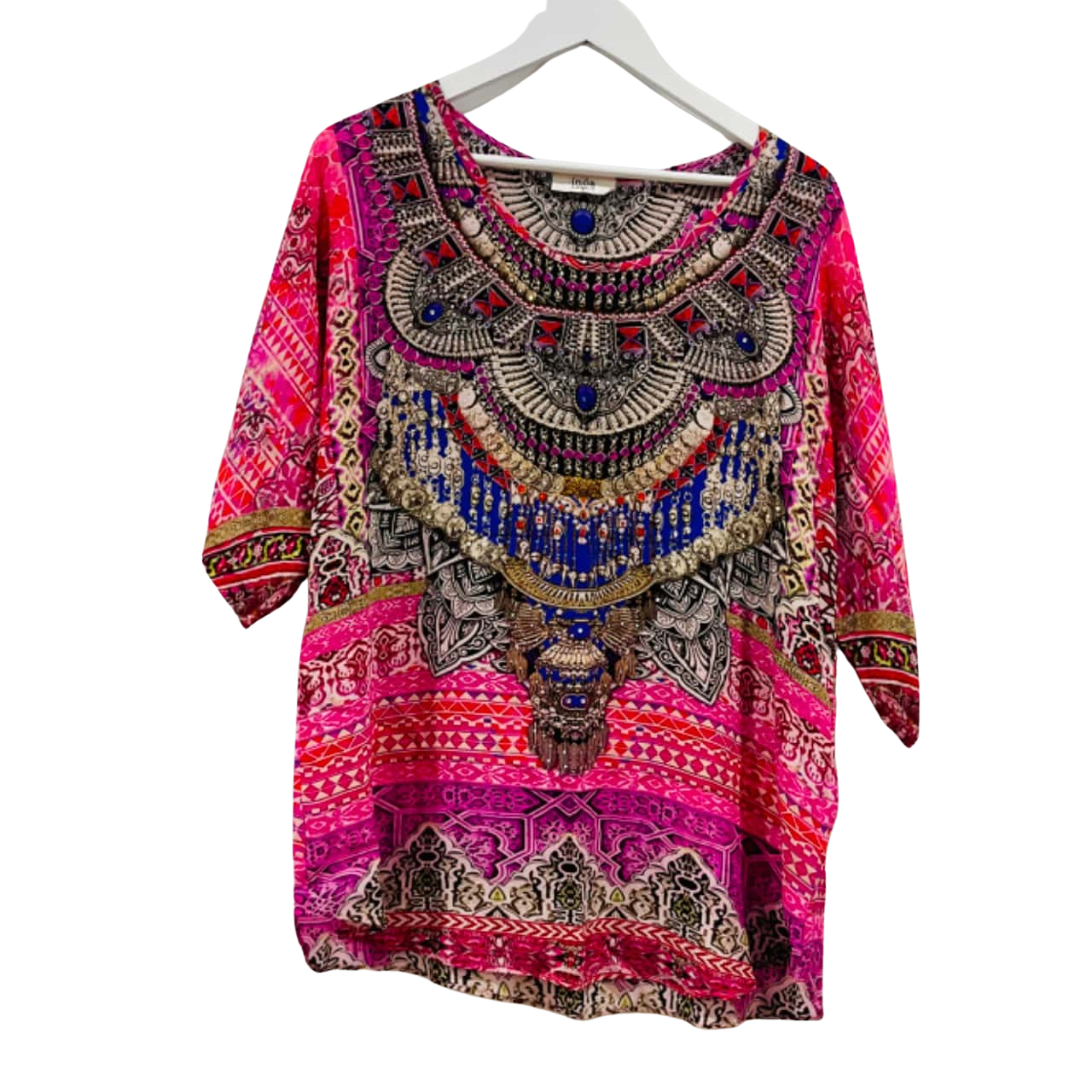 Inoa SILK Boho Pink Patterned Crystal Embellished Top Size M(s) - Used ...