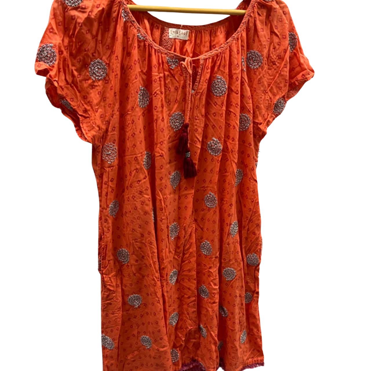 Lula Soul orange boho summer dress | frill hem bead accent | size M [C ...