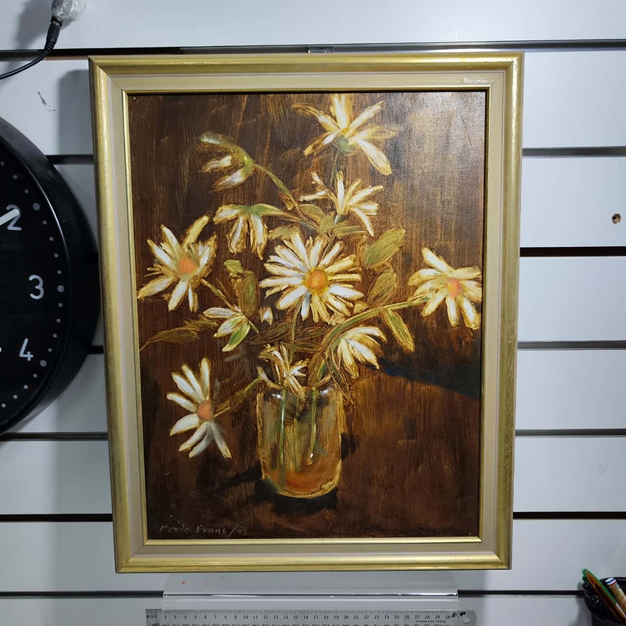 Artwork Framed Signed Flower Vase Merle Evans 92 (s)