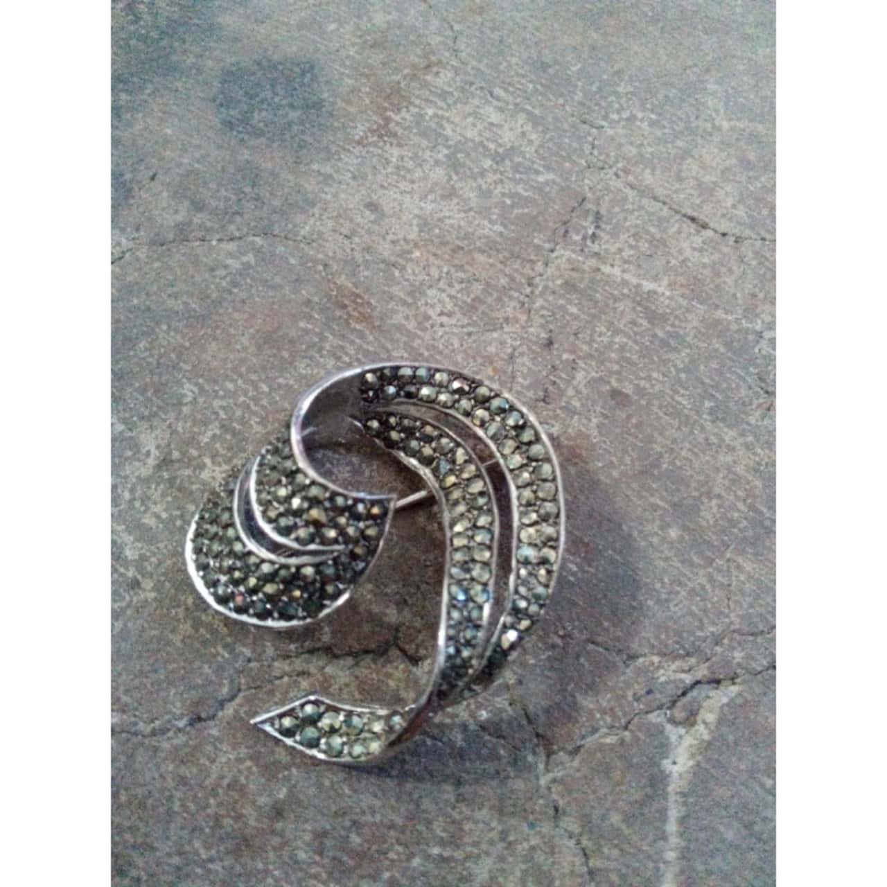 Vintage Sterling Silver Marcasite Brooch