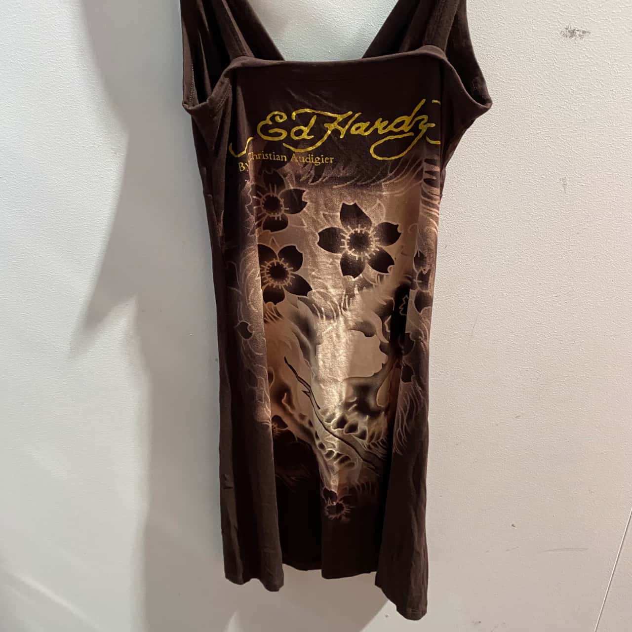 Ed Hardy Womens Size 10 / 12 Shoestring Strap Summer Dress Brown with ...