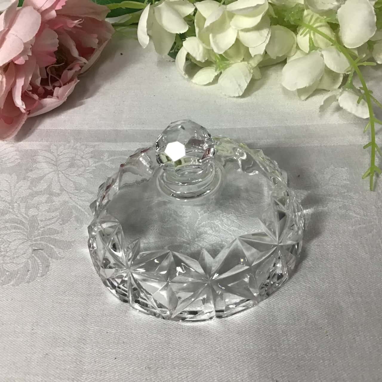 Decorative Crystal Cut Glass Round Trinket Dish with Lid