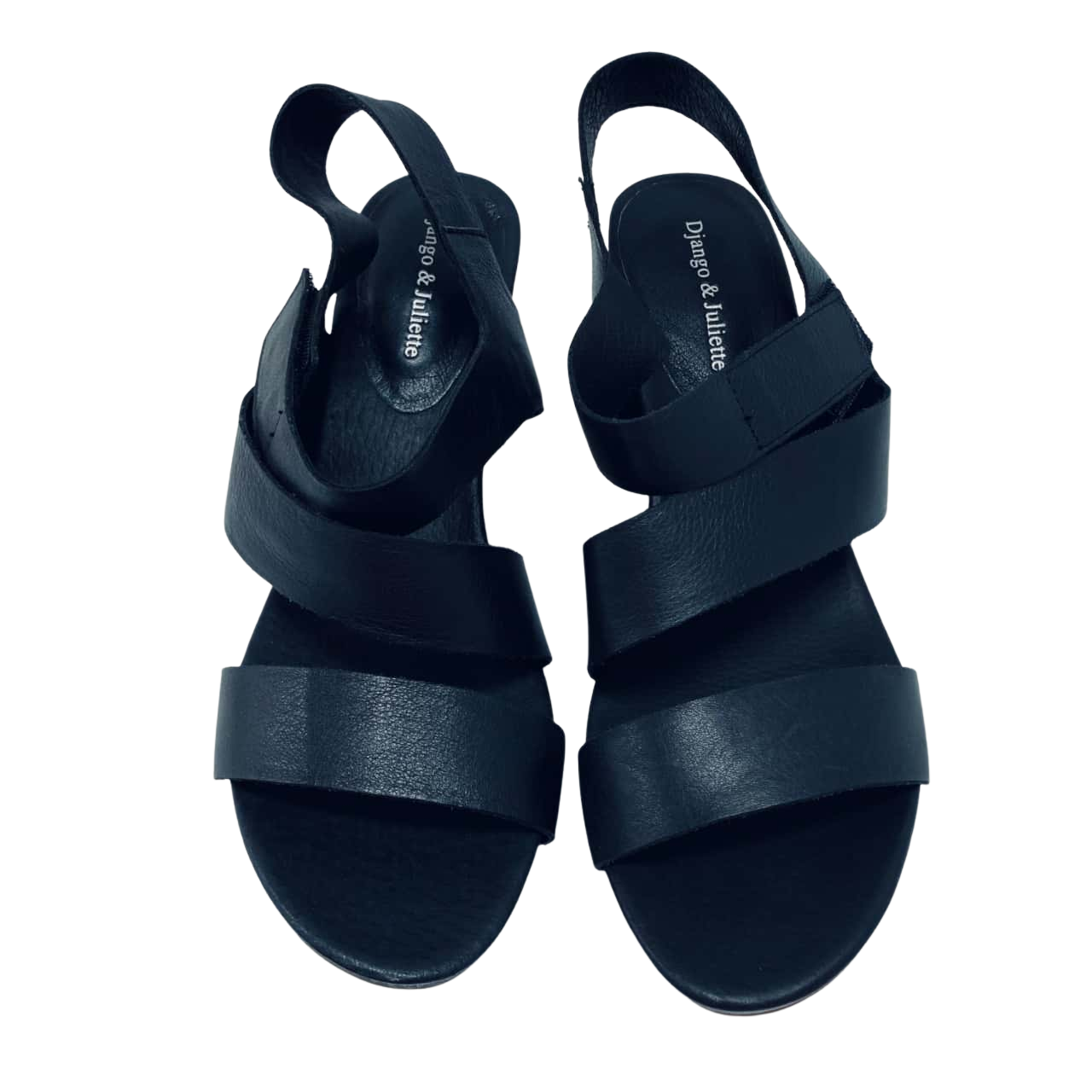 Classic Black Leather Sandals – D’Django & Juliette “Denise” Size 39(s)