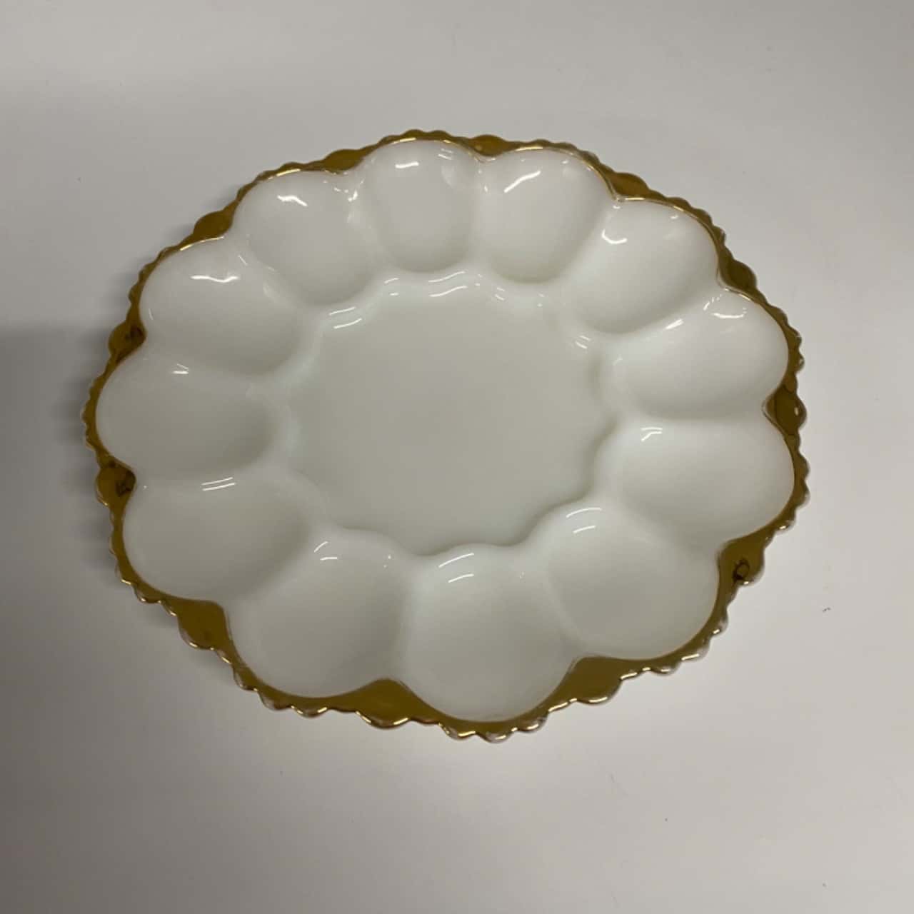 Vintage Gold Trimmed Milk Glass Egg Platter & Fruit Boel