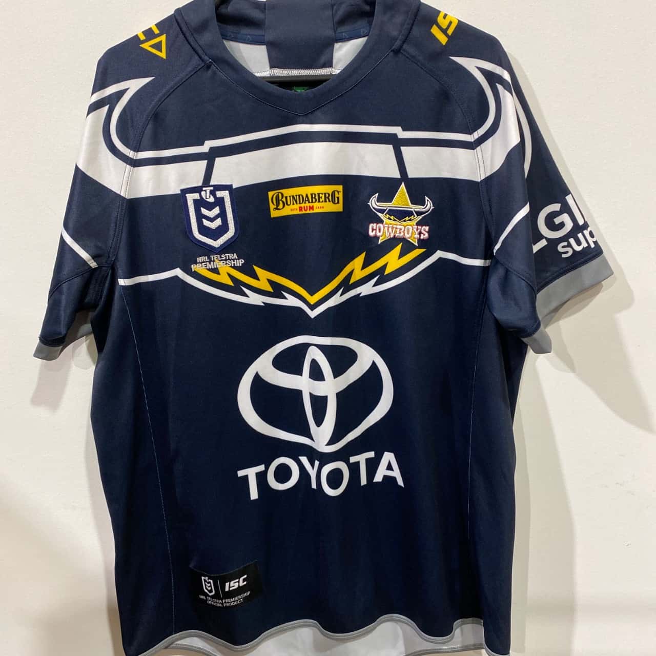 NRL Aunthics Mens Cowboys Size L Blue Shirt