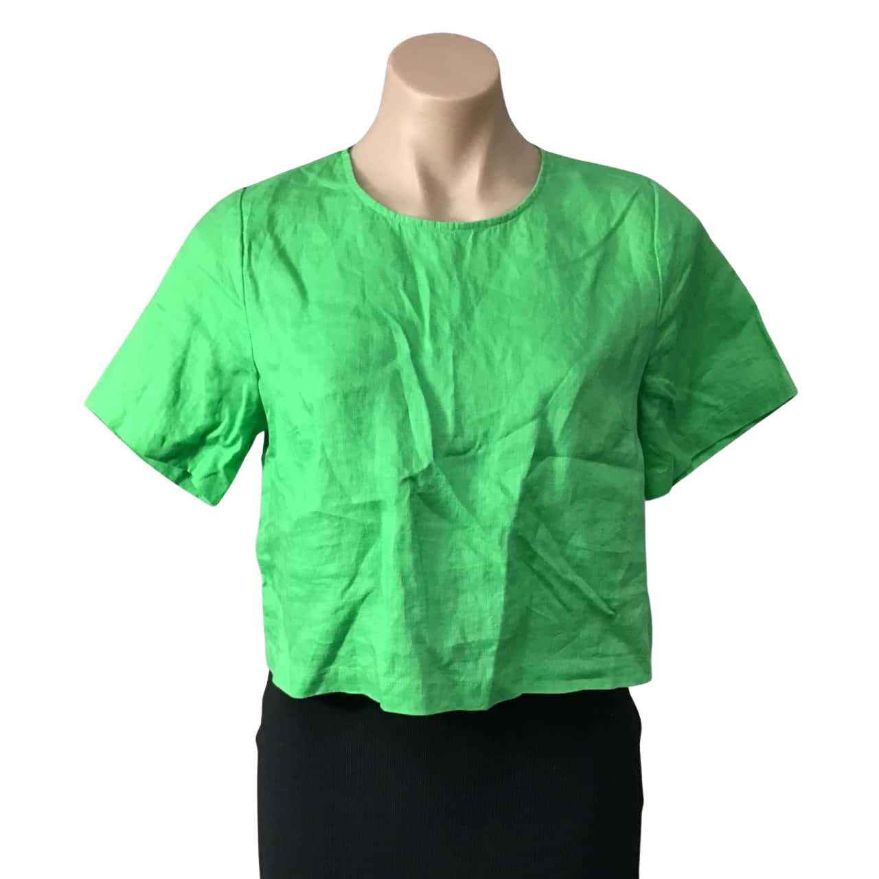 Sportsgirl Womens Size 6 Lime Green 100% Linen Short Sleeve Cropped Top