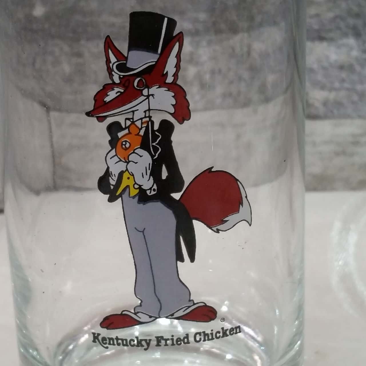 Vintage 2 x KFC High Ball Glasses Charlie Chicken & Frederick Fox