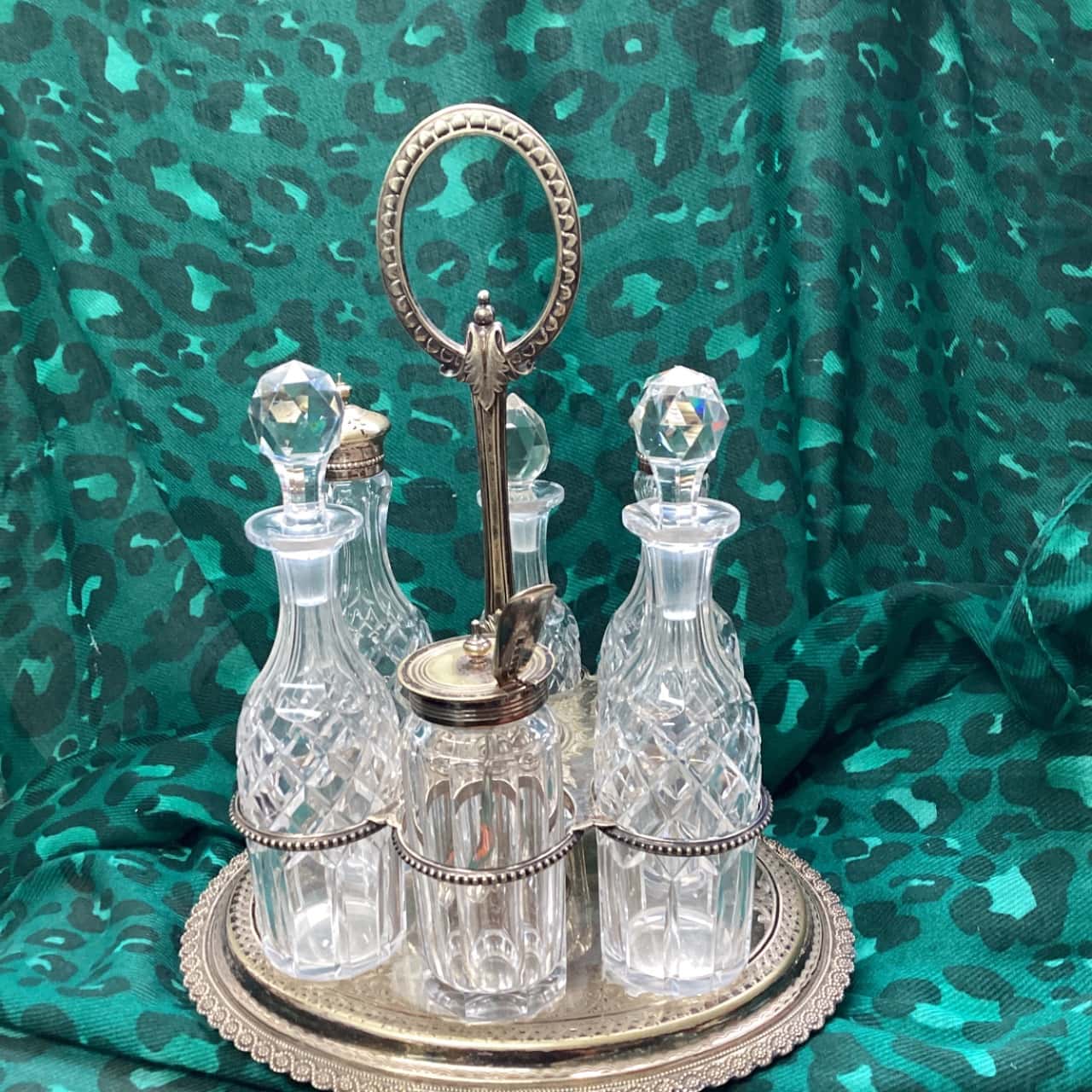 Victorian Silver and Crystal Condiment Set
