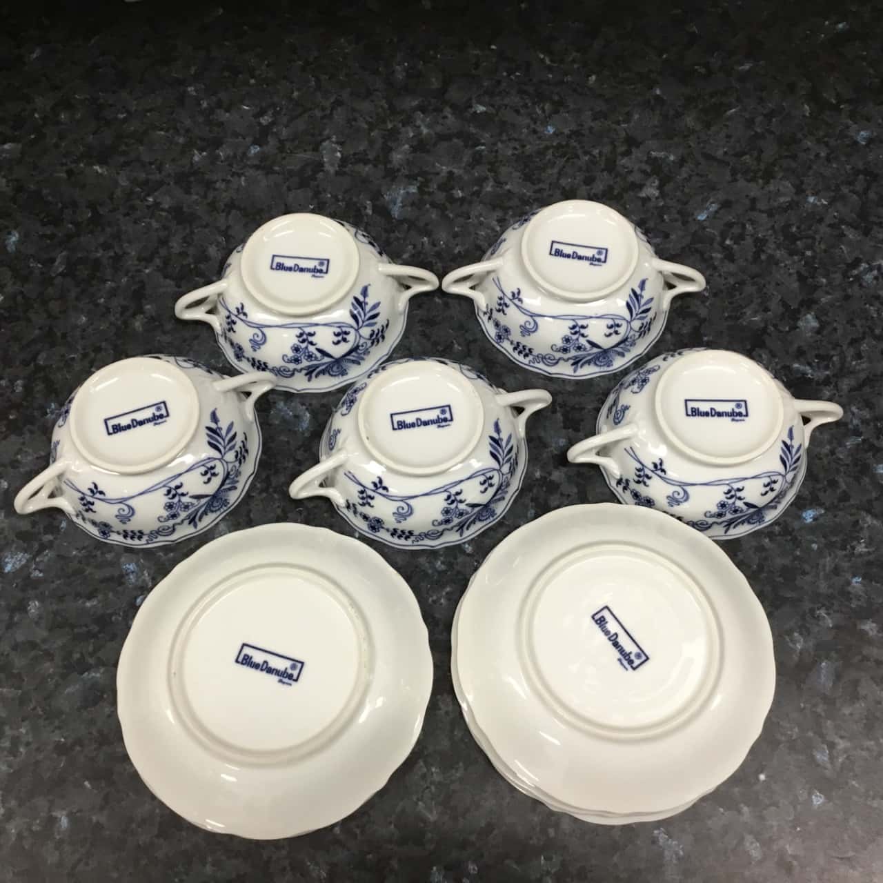 Blue Danube Two Handled Tea Cup x 5 & Saucer x 5(s)