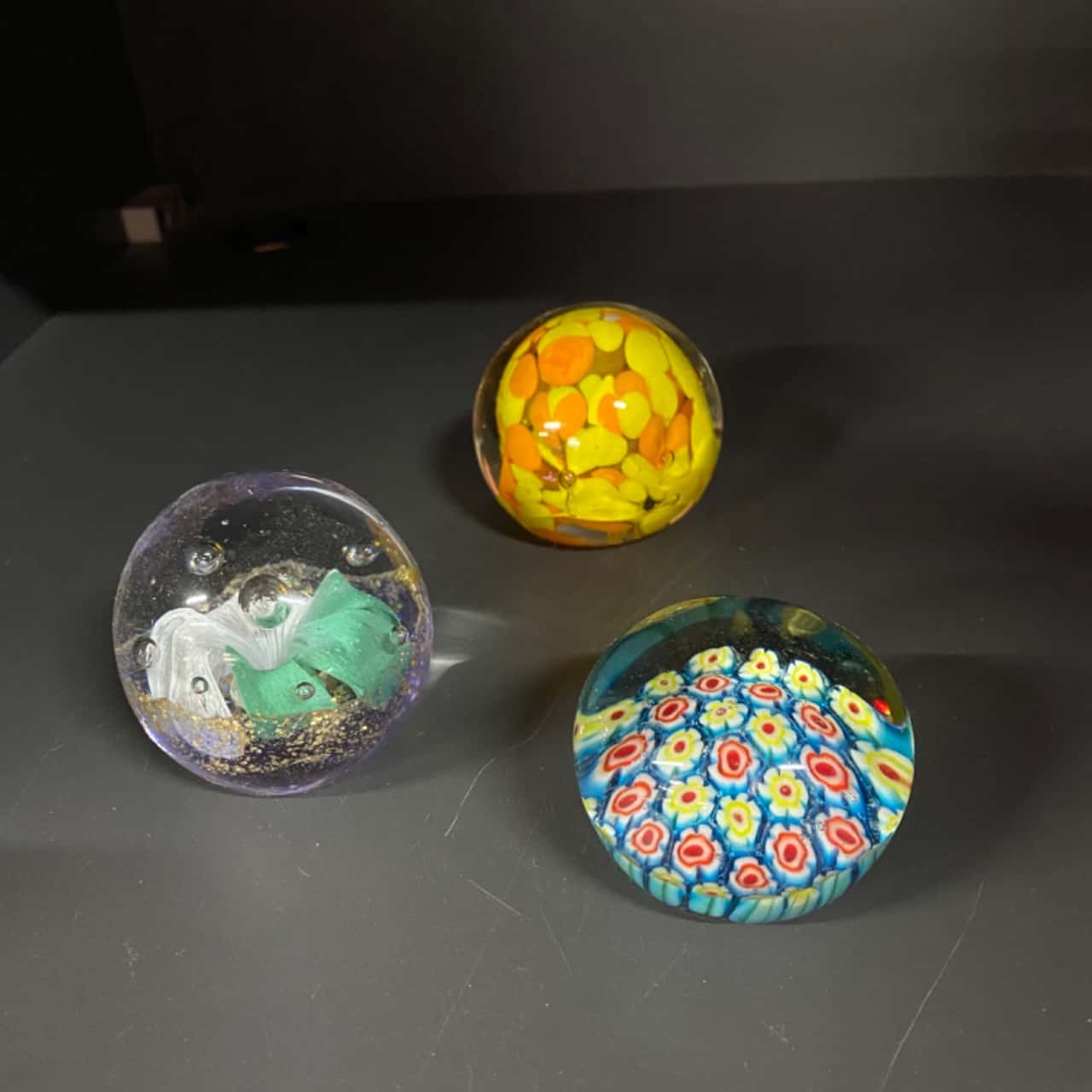 3x Small Art Glass Paperweights(s)