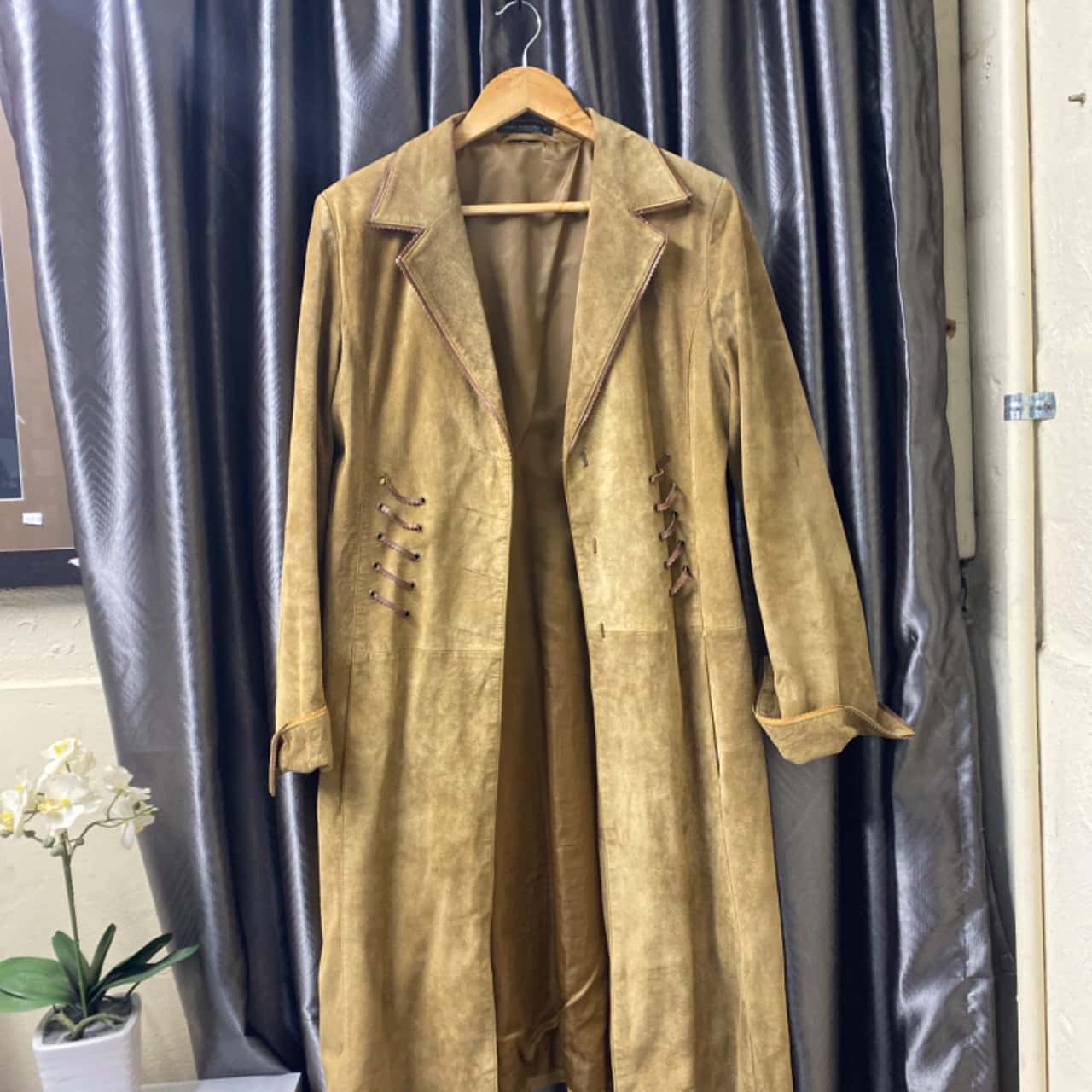 ANNA HOFFMANN Brown Long Leather Jacket Size 14 (s)