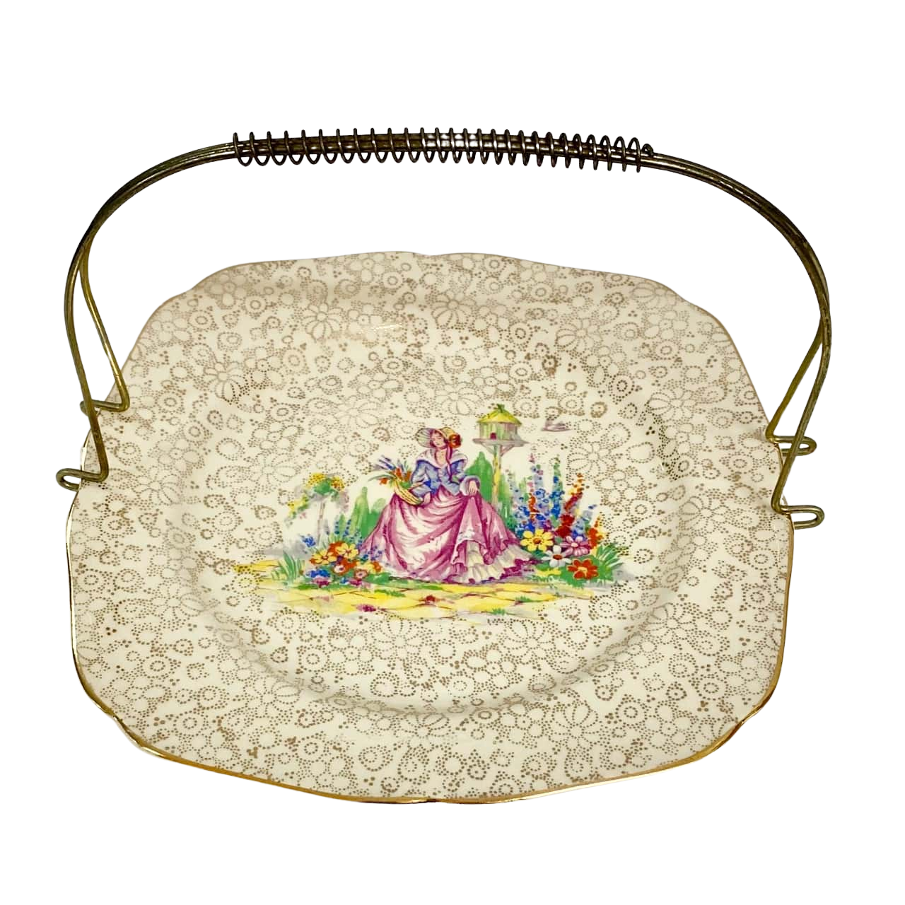 H & K Tunstall Crinoline Lady Cake Plate with Handle