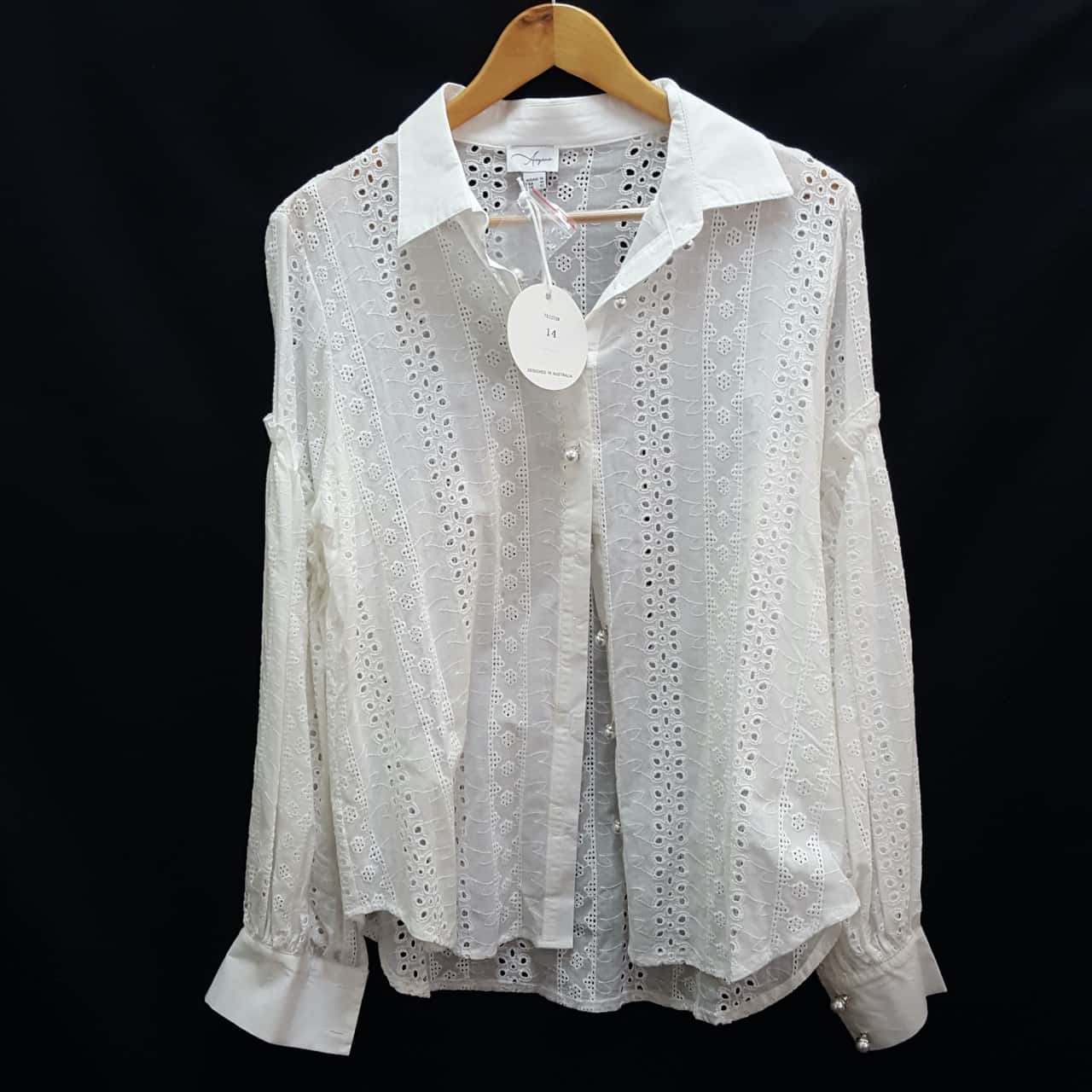 Aiyana White lace look Long sleeve top Women's size 14 (s) - New With ...