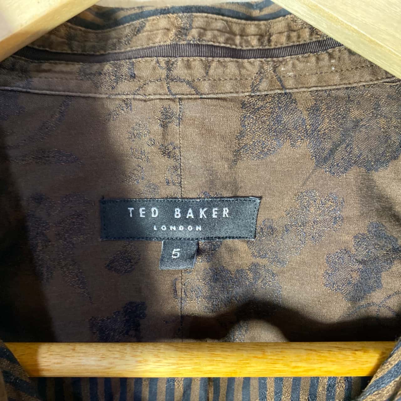 Ted Baker Mens Size 5 Long Sleeve Shirt Black/ Brown / Pinstripe