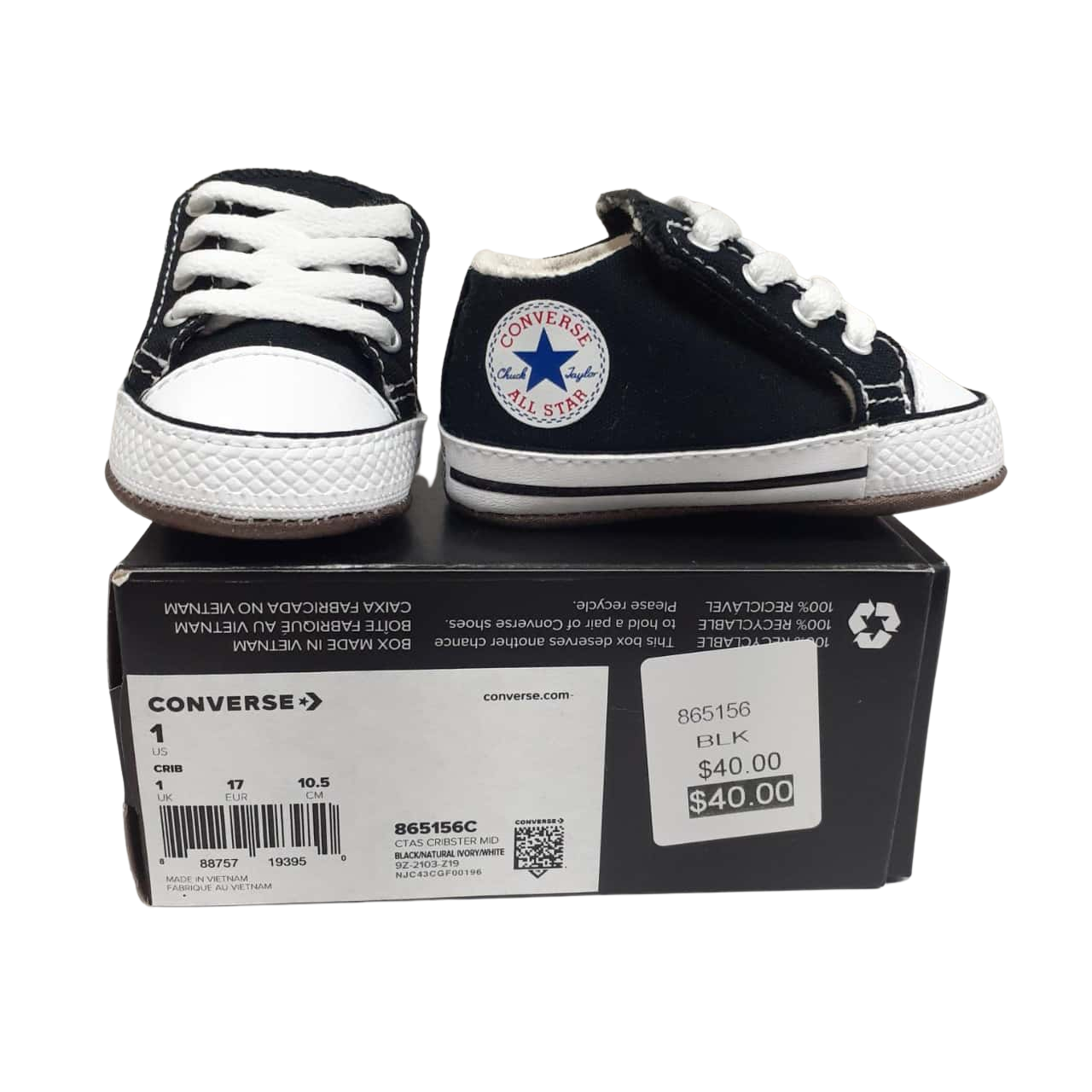 Converse Kids Sneakers Size 1 Shoes Black / White (s)