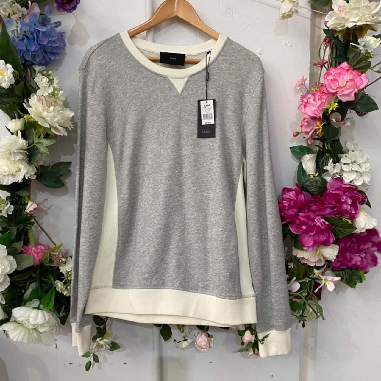 Saba Mens Size S Sweatshirt Grey / White (s)