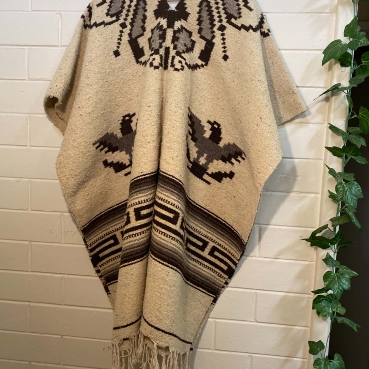 Unisex Poncho One Size Beige / Brown / Grey Aztec Eagle Design(s)