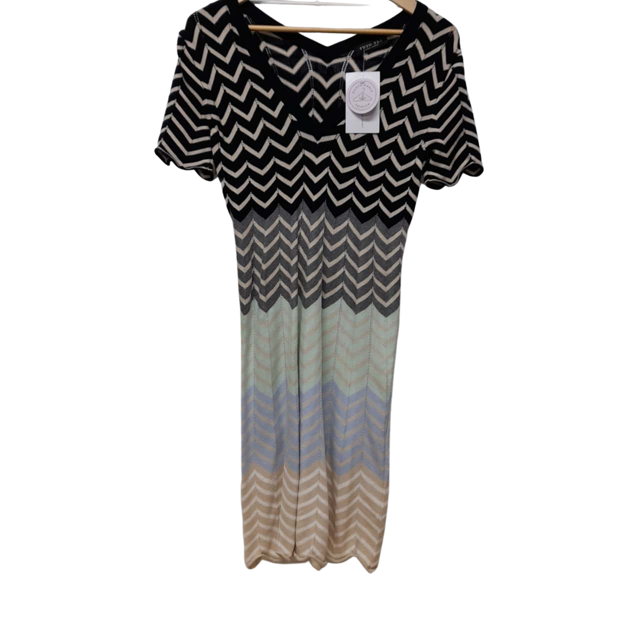 Herringbone Pattern Short Sleeve Dress