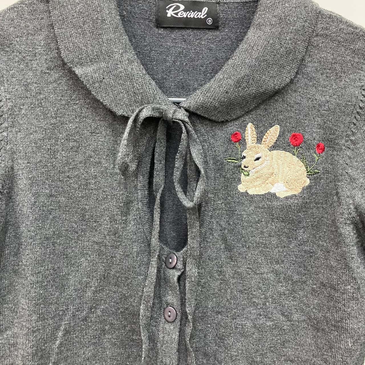 Revival Bunny Rabbit Embroidered Cardigan Womens Size 8 Cardigans Grey ...