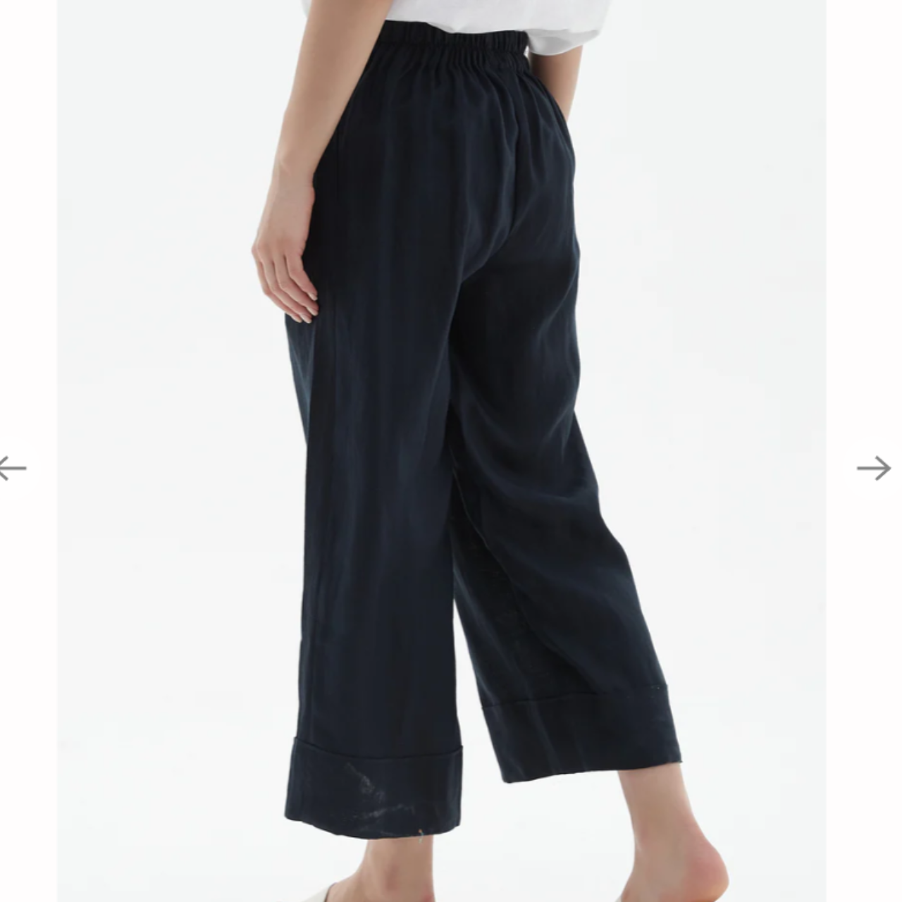 TIRELLI Navy Blue Wide Leg Cropped Linen Pants Size 12 / L (s)