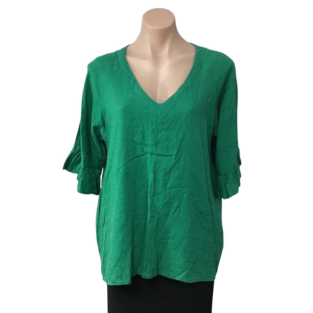 Ruby Rain Womens Size 16 Bright Green Linen Blend V-neck Short Sleeve Top