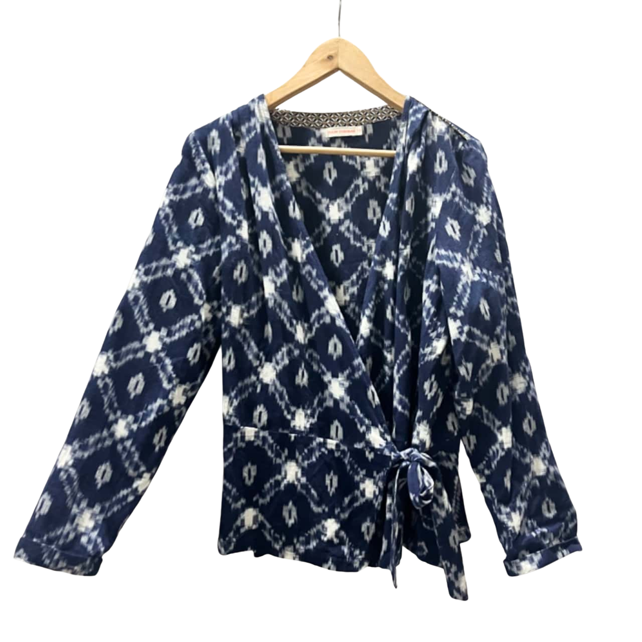 Boom Shankar Size 16 3/4 Sleeve Blue / Pattern/ White Boho Top