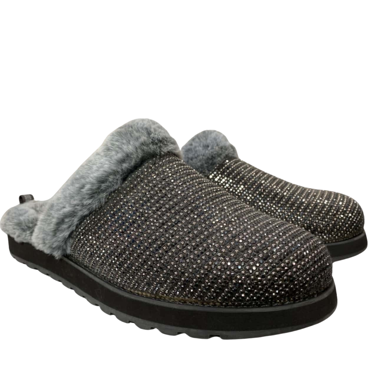 Women’s Bob by Skechers Size 41 Grey Bedazzled Slippers with Faux Fur ...