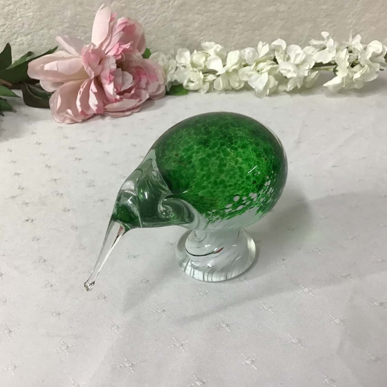 Hokitika Glass Green / White Pattern Hand-crafted Glass Kiwi Bird ...