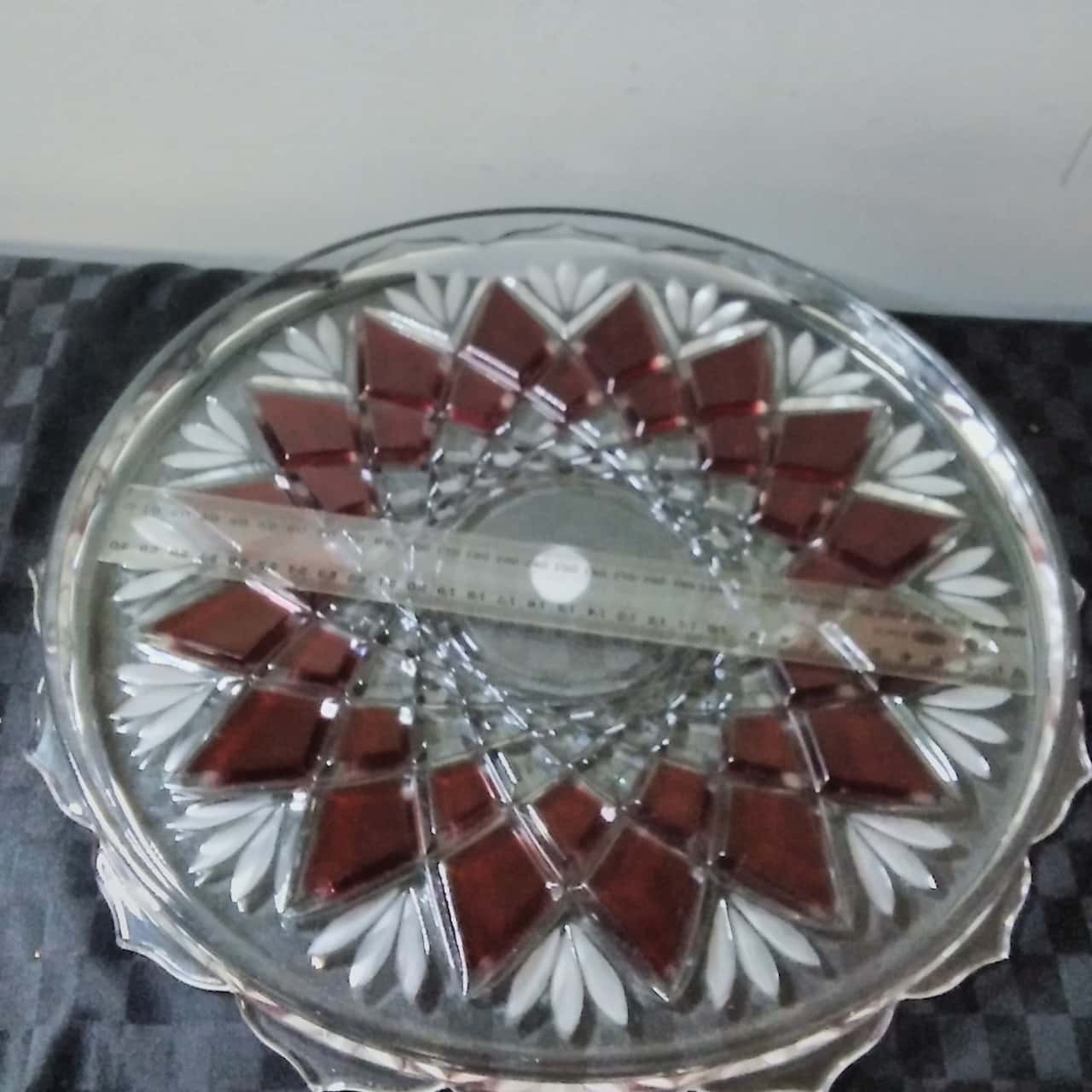 Original Waltherglas Platter , Glass Bowl, Made In Germany , Red