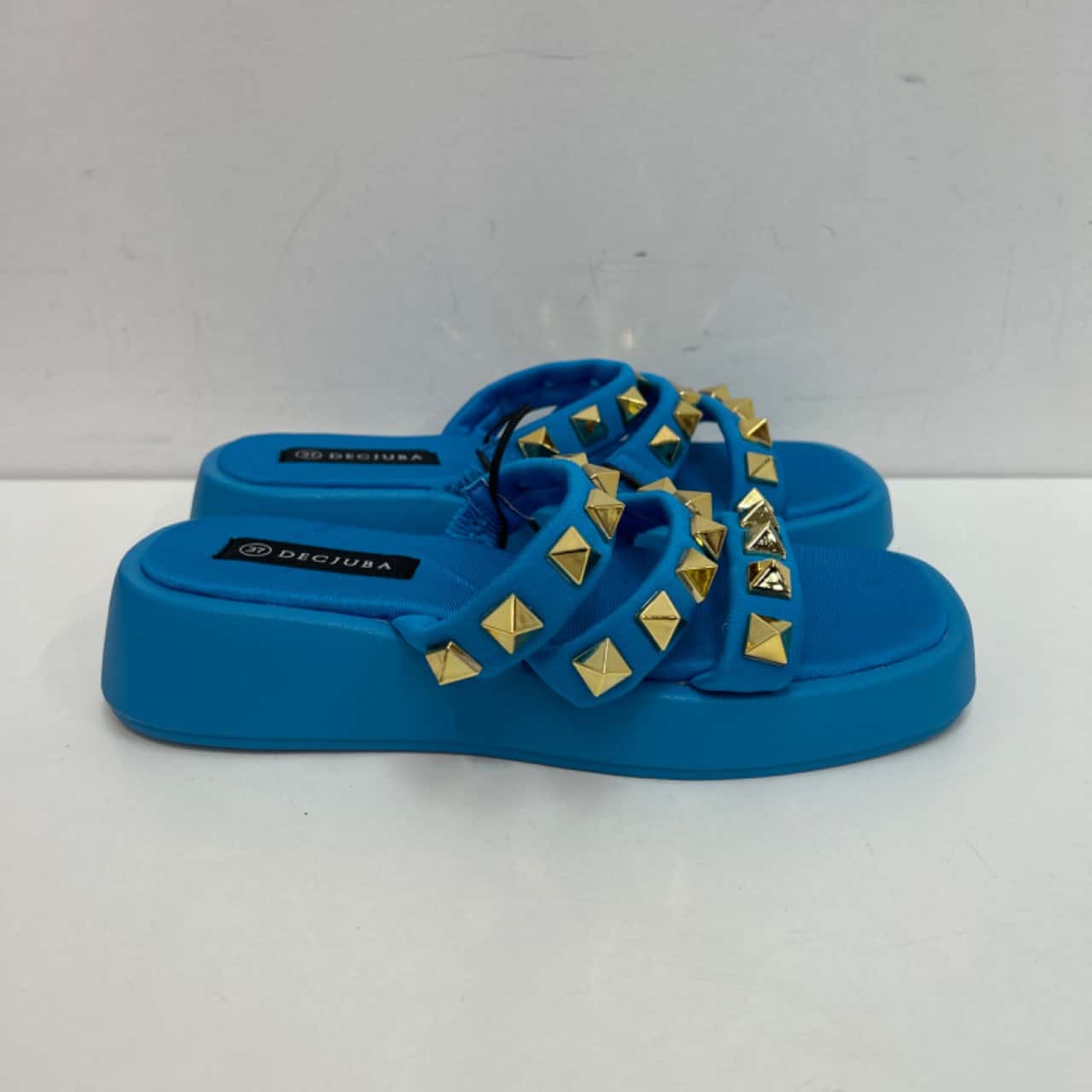 NEW - Decjuba Size 37 Blue Studded flatform Sandals