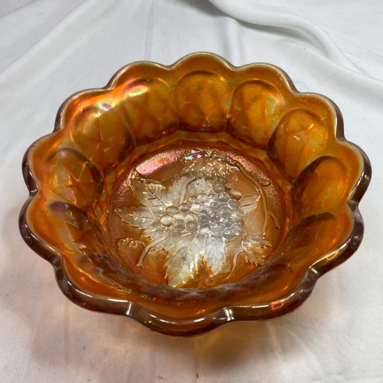Early Century Orange Carnival Glass Table Bowl