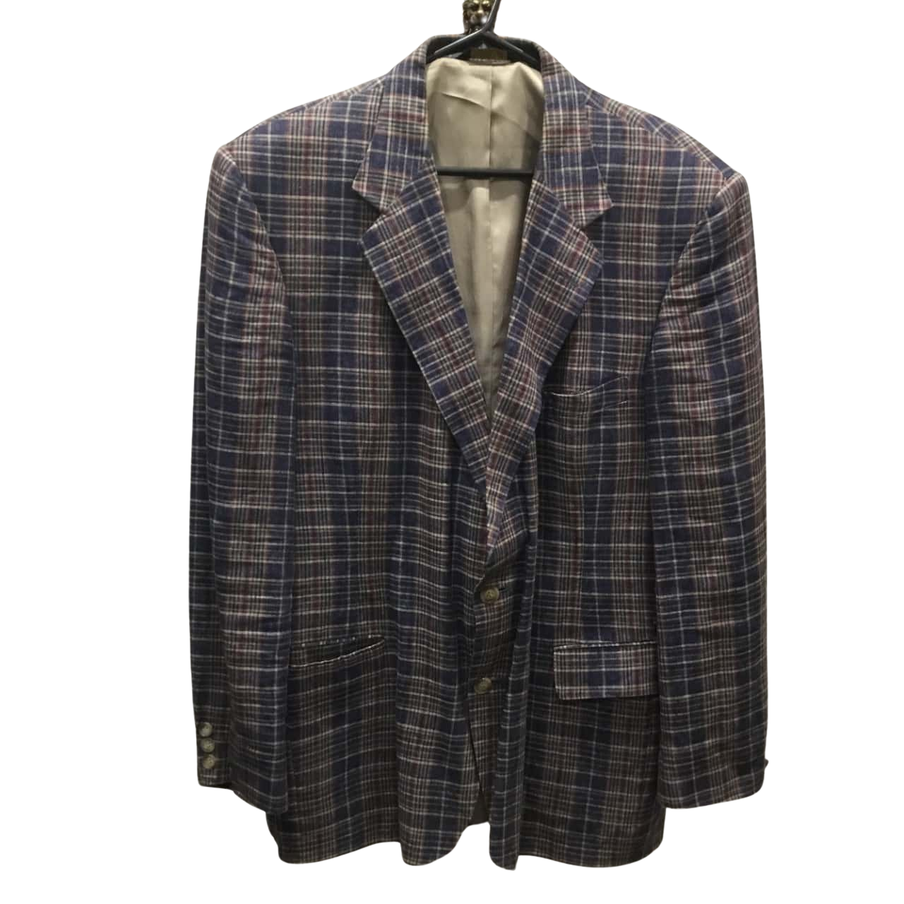 Vintage Woolrush Blue Check Coat Size 44R